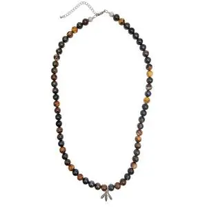 FARRA Iron Tiger-eye Stone With Silver Feather Pendant Necklace - Brown