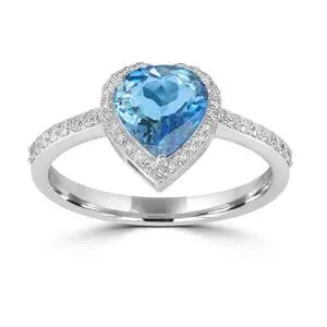 ARTISAN White / Blue Heart-shaped Blue Aquamarine Diamond Halo Ring In 18k White Gold - White/blue