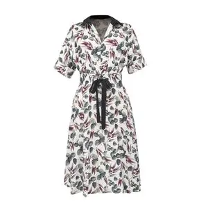SMART AND JOY Leaf Print Fit And Flare Dress With Belt - Black