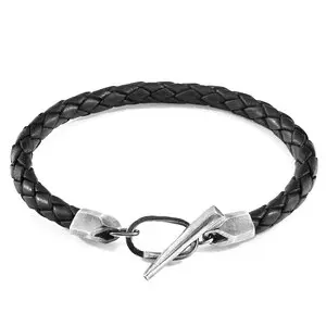 ANCHOR & CREW Midnight Jura Silver & Braided Leather Bracelet - Black