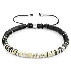 ANCHOR & CREW Silver / White / Black Off-white Kariba Silver & Vinyl Disc Macrame Bracelet - Silver/white/black