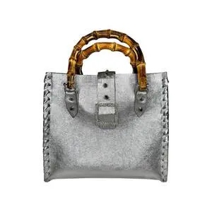 RUJ HERITAGE Ruj Heritage Bamboo Handle Tote Bag Silver