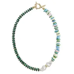 FARRA Malachite And Colorful Shell With Baroque Pearl Necklace - Green