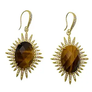 FARRA Tiger Eye Stone Setting Dangle Earrings - Brown