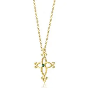UNALOE Gold / Green Soul Cross Gold Vermeil Necklace With Emerald – Luxury Religious Jewelry - Gold/green