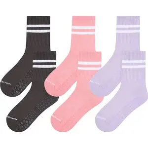 HIGH HEEL JUNGLE BY KATHRYN EISMAN Varsity Pilates Yoga Grip Socks Three Pack - Black