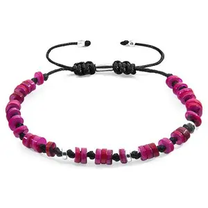 ANCHOR & CREW Silver / Pink Pink Hailey Silver & Freshwater Shell Skinny Macrame Bracelet - Silver/pink