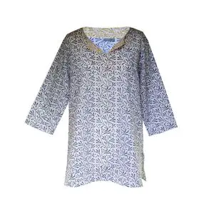 LIME TREE DESIGN Bud Block Print Tunic Top - Blue