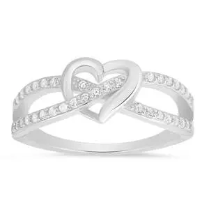 KYLIE HARPER Sterling Swirl Heart Diamond Cz Ring - Silver
