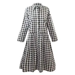 ZENZEE Cotton Linen Gingham Shirt Dress