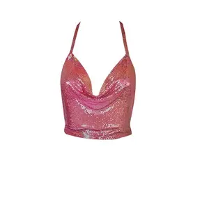 AULALA PARIS The Radiance Metallic Draped Halter Top Ruby