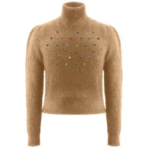 ROCH PEREL Neutrals Camel Embellished Fur Knit Sweater - Brown