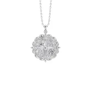 VANIMY Floral Blessing Compass Medallion Necklace - Silver