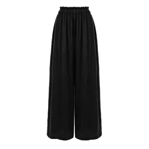 LILAMIE Bruges Loose Fit Elastic Waist Long Resort Pants - Black