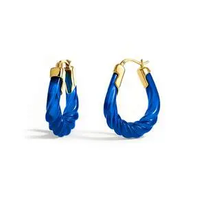 GOLD & HONEY Rope Twist Oval Lucite Hoop Earrings With Sapphire Blue Accents - Gold/blue
