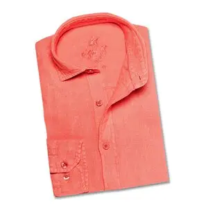 EIGHT X Orange / Red Linen Button Down Shirt Coral
