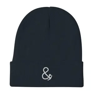 ANCHOR & CREW Navy Ampersand Signature Cotton Blend Embroidered Beanie - Blue