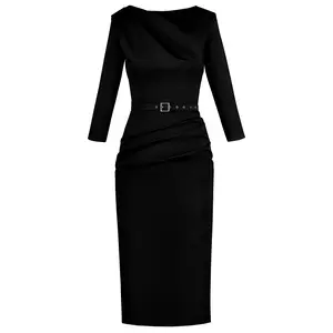 ALINA CERNATESCU Ibis Midi Office Day Viscose Dress - Black
