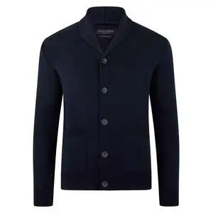 PAUL JAMES KNITWEAR Chunky Merino Wool Marello Shawl Collar Cardigan Navy - Blue