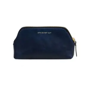 VIDA VIDA Leather Make Up Bag- Let's Go Out Out Navy - Blue