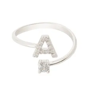 LATELITA Silver / White Initial Ring Silver A - Silver/white