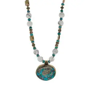 EBRU JEWELRY Blue / White Vintage Style Turquoise Stone Pendant Beaded Necklace Turquoise - Blue/white