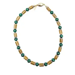 FARRA En Coral With Green Malachite Necklace - Gold
