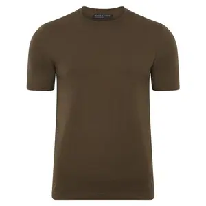 PAUL JAMES KNITWEAR Superfine Merino Wool Illario Knitted T-shirt Khaki - Green