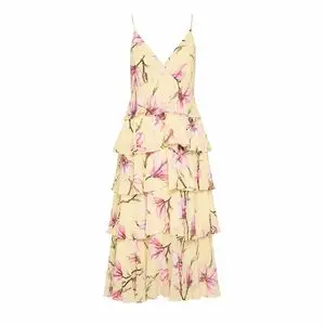 NEVA Mirielle Tiered Midi Resort Dress Floral Print - Yellow