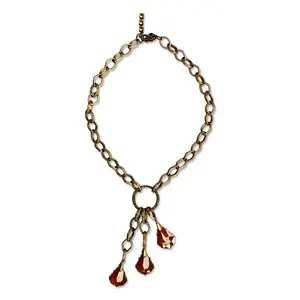 BELLUS DOMINA Bold Chain & Three Crystal Pendants Necklace - Brown