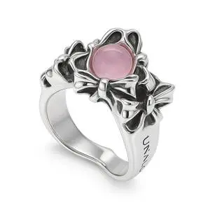 UNALOE Silver / Pink Sterling Silver Bow-inspired Ring With Pink Hydrothermal Stone - Silver/pink