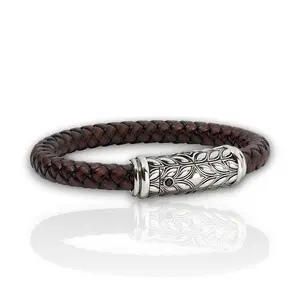 DANEILA LÉON Brown / Silver Sterling Silver Brown Leather Bracelet With Diamonds - Brown/silver