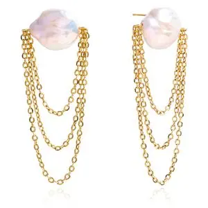 OLIVIA LE Floating Pearl Chain Earrings - Gold