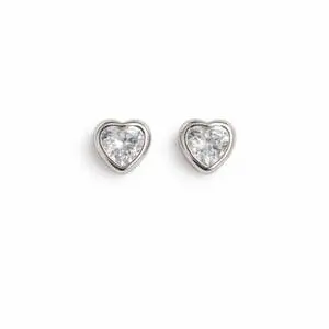 PEARL CODE Sophie Heart Stud Earrings With Cubic Zirconia - Silver