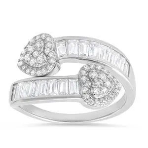 KYLIE HARPER Sterling Heart Baguette-cut Diamond Cz Bypass Ring - Silver