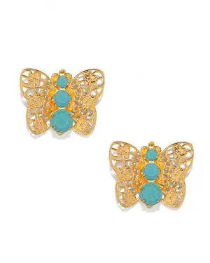THE PINK REEF Filagree Butterfly Stud In Turquoise - Blue