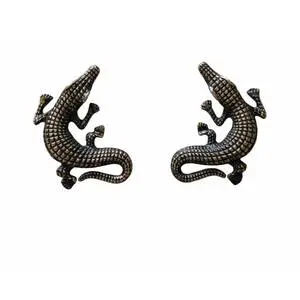 SILVER & ELEGANT The Antique Bronze Croc Studs - Grey