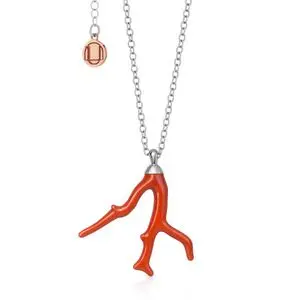 UNALOE Natural Red Coral Branch Necklace In Sterling Silver - Silver/red