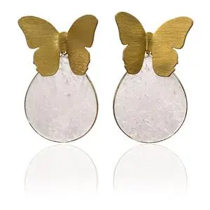 RARE MATTERS JEWELRY Neutrals / Spring Butterfly Clear Quartz Statet Earrings - Gold