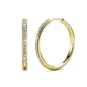 HARFI Large Round Hoop Gold Plated Earrings With Certified Austrian Crystals - Silver