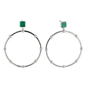 BERMUDA WATCH COMPANY Annie Apple Sterling Green Malachite Stud, Bobble Large Hoop Earrings - Silver