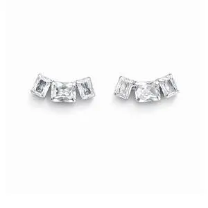 MAISON DE GALA Triple Crystal Ear Climber Earrings - Silver