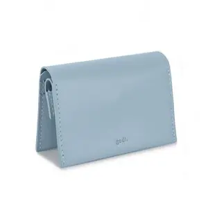 GODI. Blue / White Handmade Leather Coin & Card Wallet Ice Blue - Blue/white