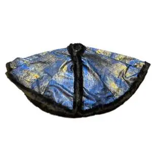 SUKI WANG LONDON Navy And Gold Wool Silk Blend Poncho Cape