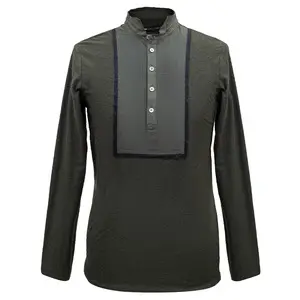 SMART AND JOY Long-sleeves T-shirt With Topstitched Bib And High Collar - Green