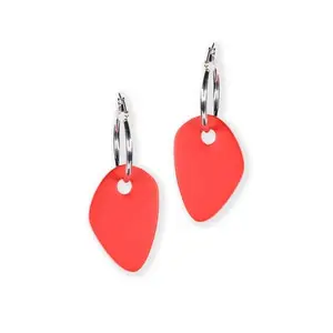 BY CHAVELLI Modern Art Drop Charm Hoop Earrings In Red