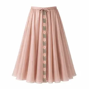 IZABELA MANDOIU Blush Embroidered Tie-waist Midi Skirt - Pink
