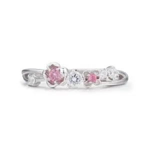 AZURA JEWELRY NEW YORK Cherry Blossom Pink Tourmaline And White Topaz Band In White Gold Vermeil - Silver