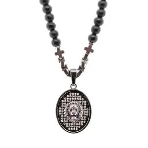EBRU JEWELRY Black / Silver Black Onyx & Silver Lion Beaded Unique Necklace Black - Black/silver
