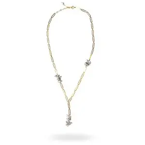 LINYA JEWELLERY Grez Gray Pearl Long Chain Lariat Necklace - Gold